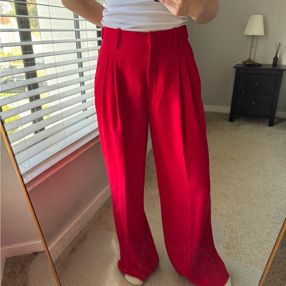 Zara | Pants & Jumpsuits | Zara Red Wide Leg Pants With Luxurious ...